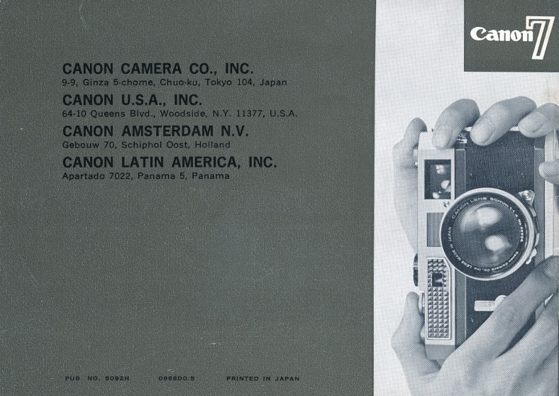 Canon Model 7 Instruction Booklet – 1968 | Chasing Classic Cameras with ...